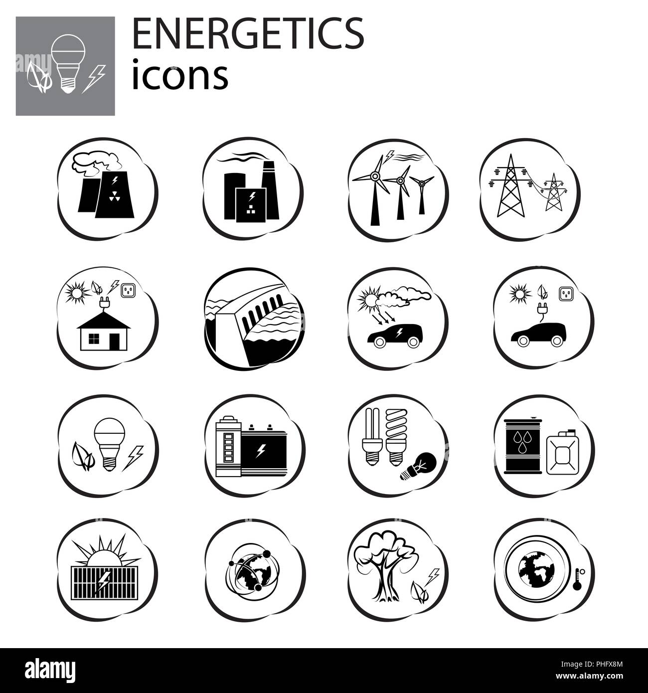 Power Engineering set, Power set, energetics black on white background ...