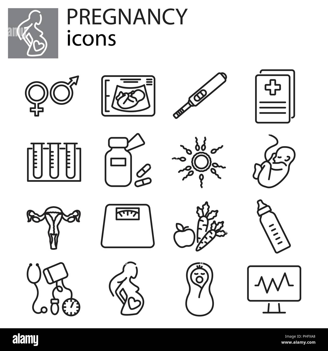 Web icons set - Pregnancy black on white background Stock Vector Image ...