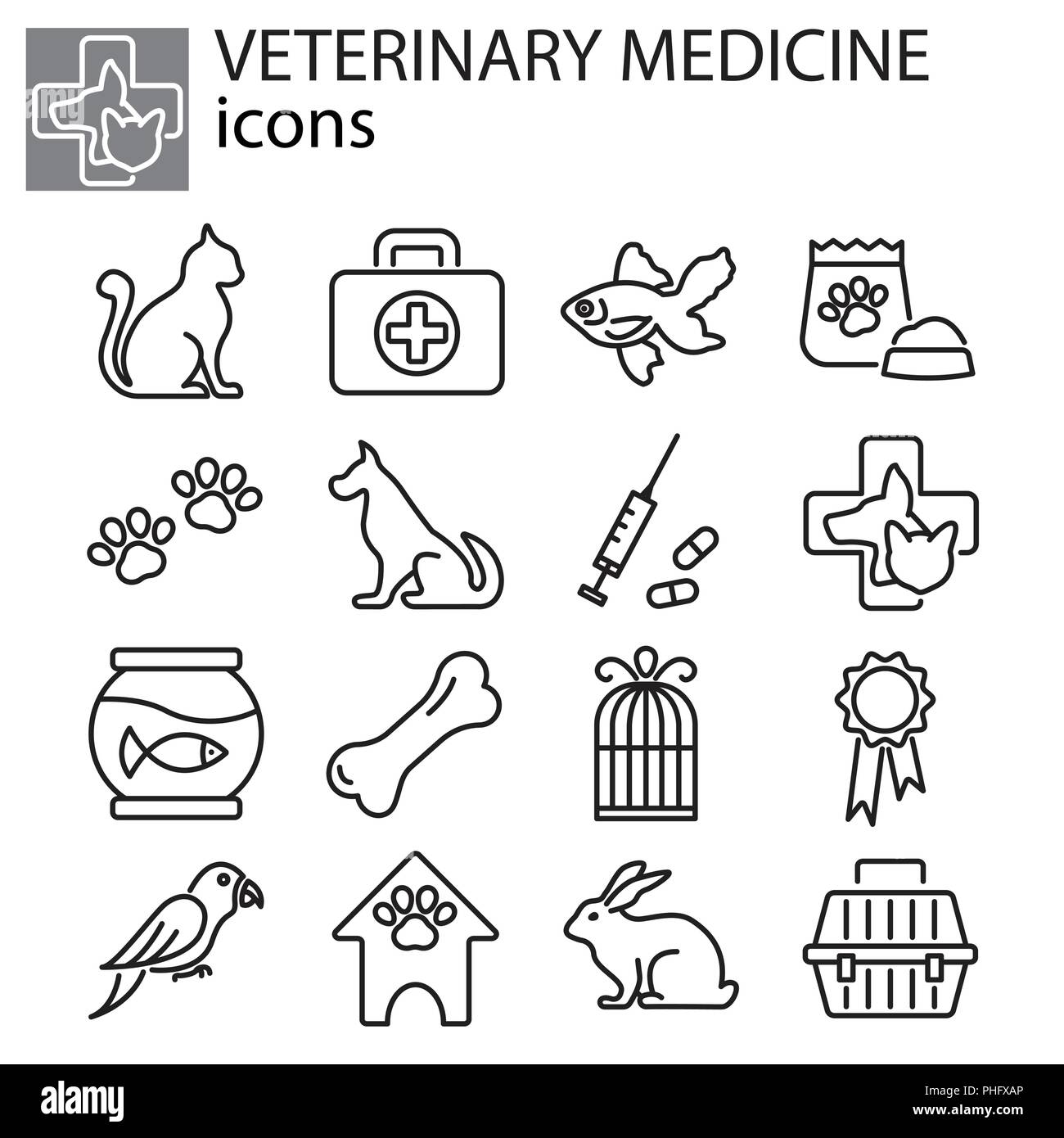 Web icons set - Veterinary medicine black on white background Stock ...