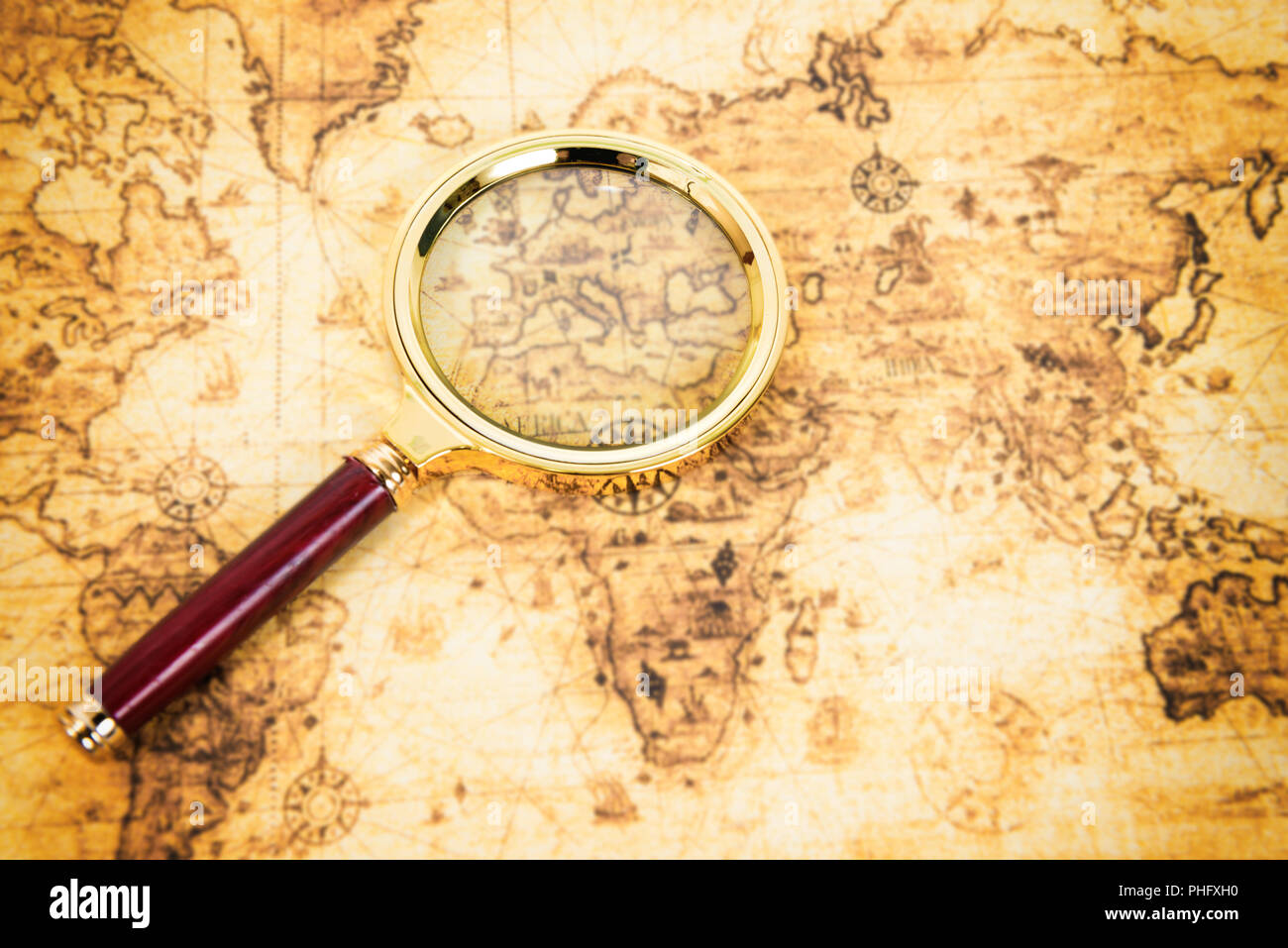 Magnifying glass old map hi-res stock photography and images - Alamy