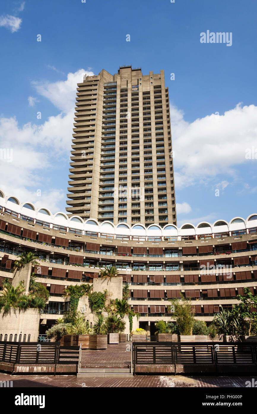 The Barbican Estate, London, UK. The 43-storey Cromwell Tower overlooks ...