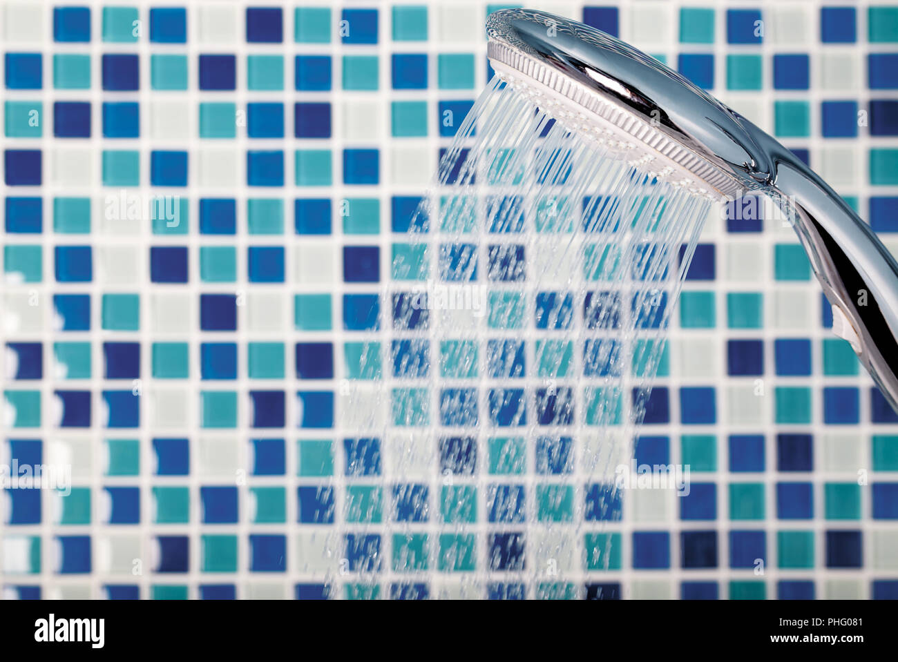 shower on the background mosaic in the bathroom Stock Photo - Alamy