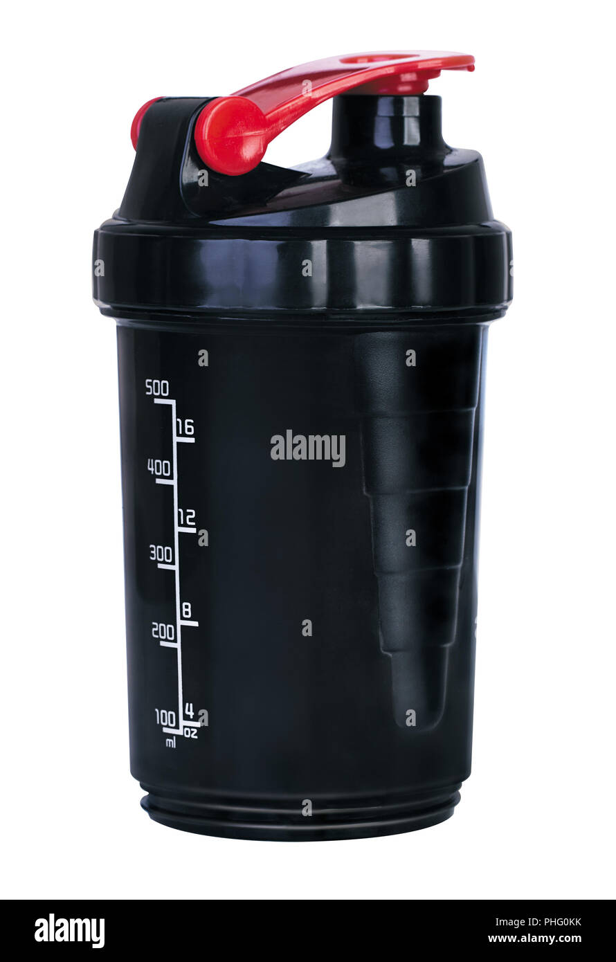 Black plastic fitness shaker on white background Stock Photo - Alamy