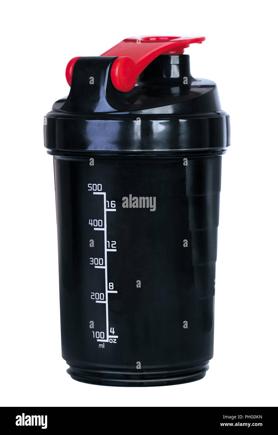Black plastic fitness shaker on white background Stock Photo - Alamy