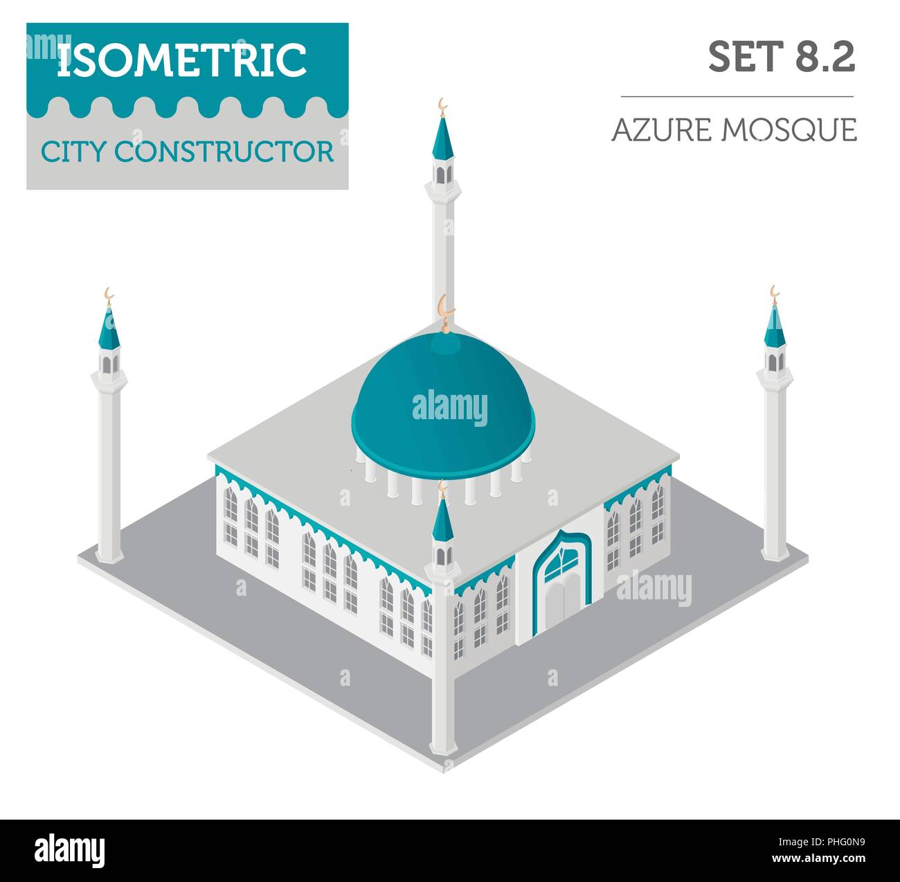 Flat 3d isometric islamic mosque and city map constructor elements such ...
