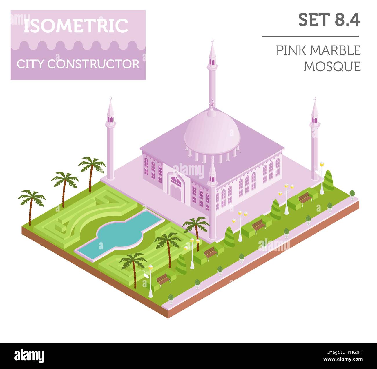 Flat 3d isometric islamic mosque and city map constructor elements such ...