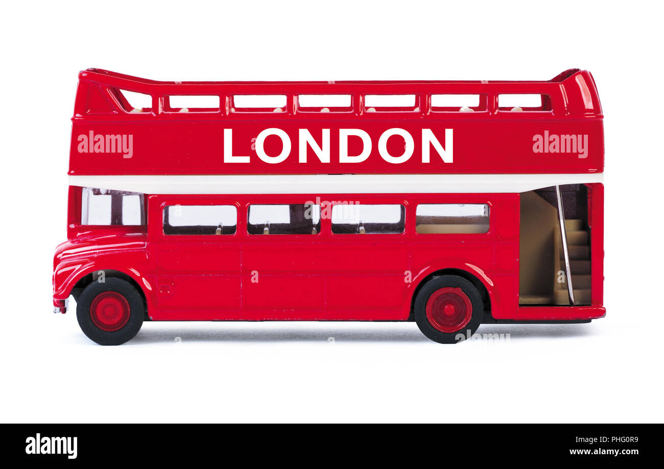 London bus toy isolated on white background Stock Photo - Alamy