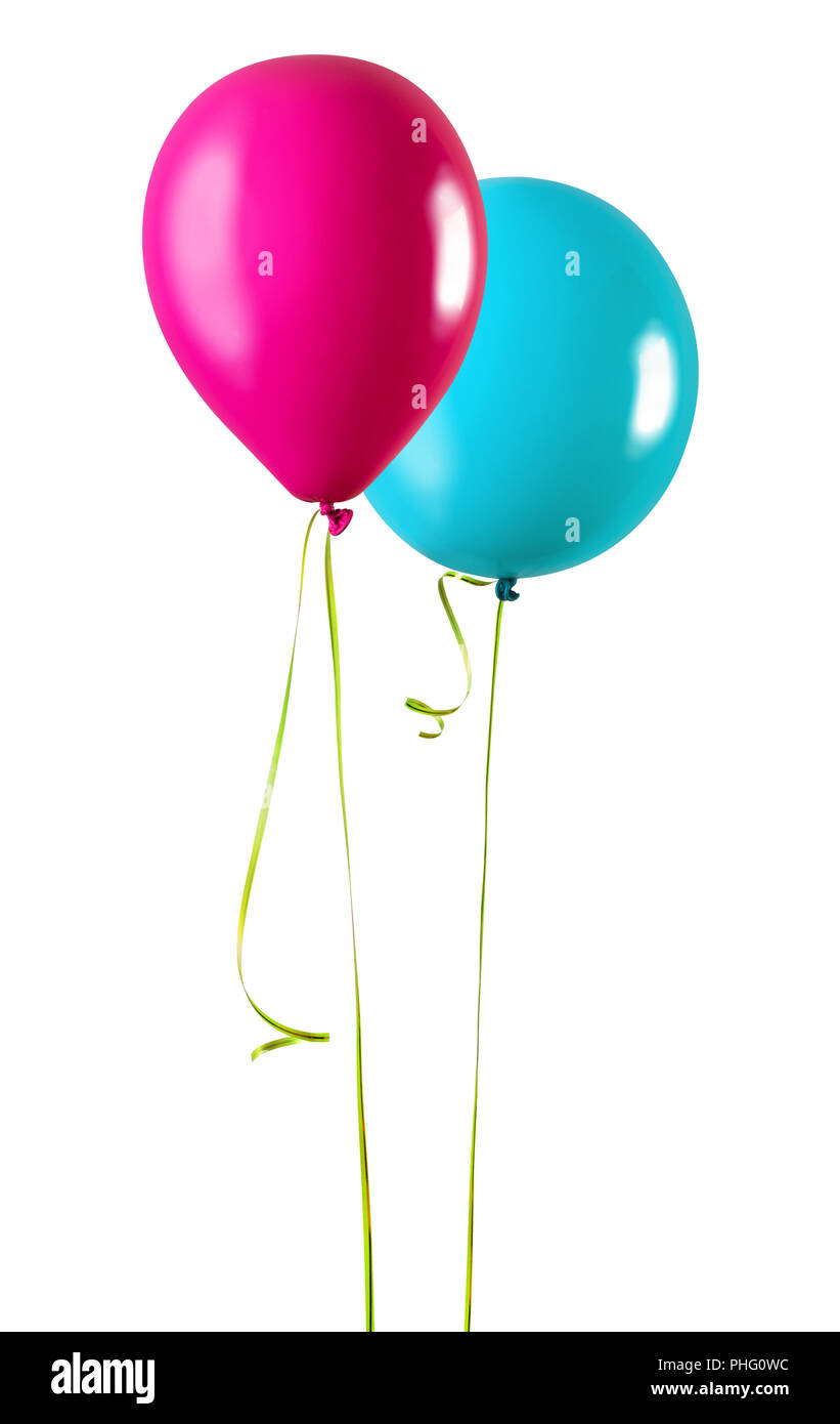 Two balloons ping and blue isolated on a white background Stock Photo ...