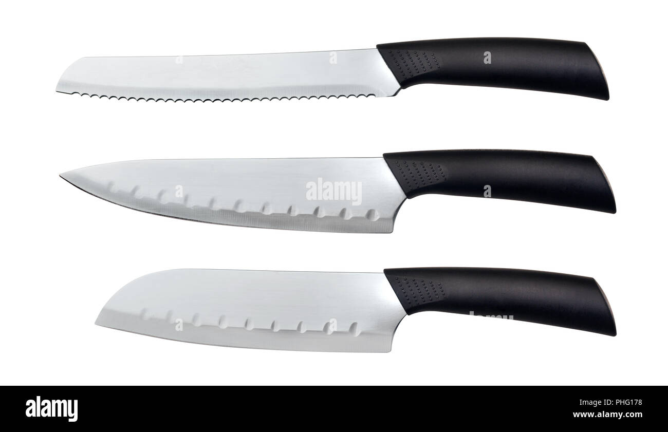 Set of black kitchen knives isolated on white background Stock Photo ...