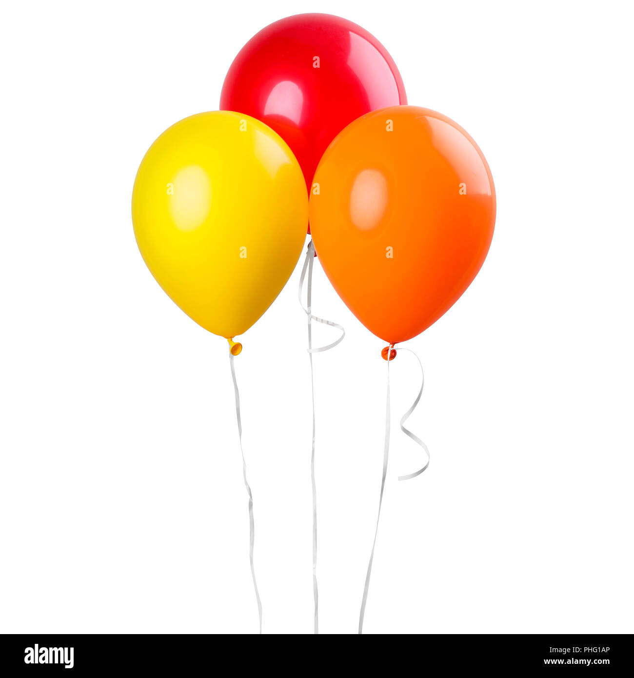 Group of balloons red, yellow orange isolated on a white background ...