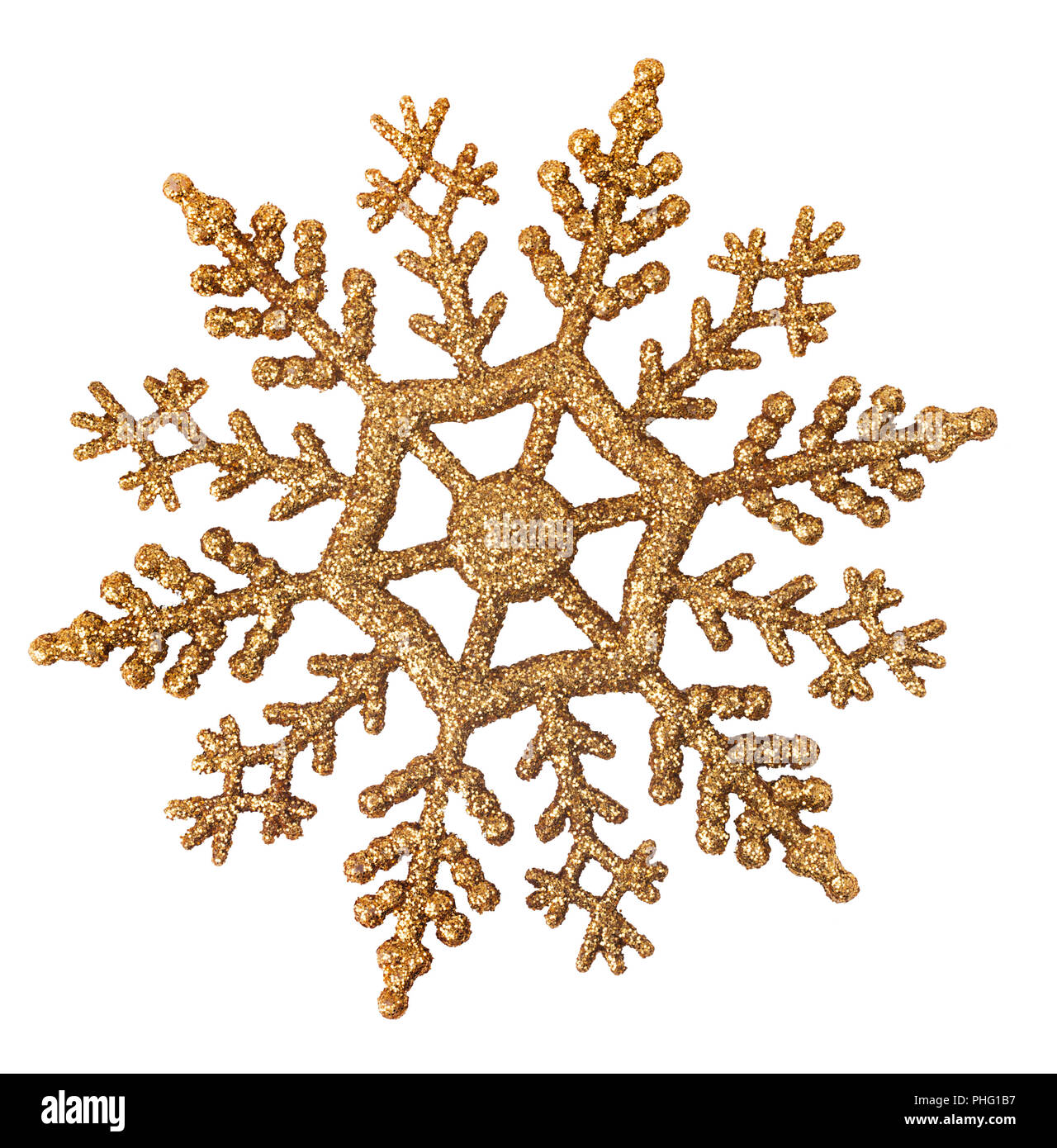 Golden snowflake isolated on white background Stock Photo - Alamy