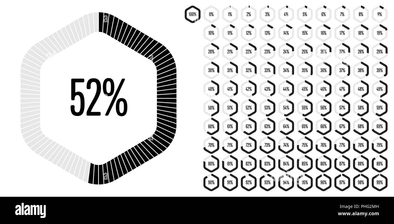 Set of hexagon percentage diagrams from 0 to 100 ready-to-use for web ...
