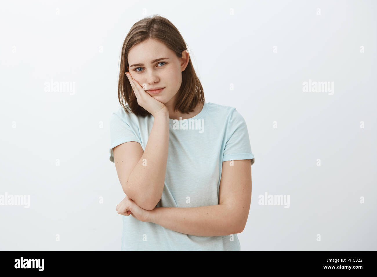 Girl feeling bored from routine. Portrait of calm good-looking european ...