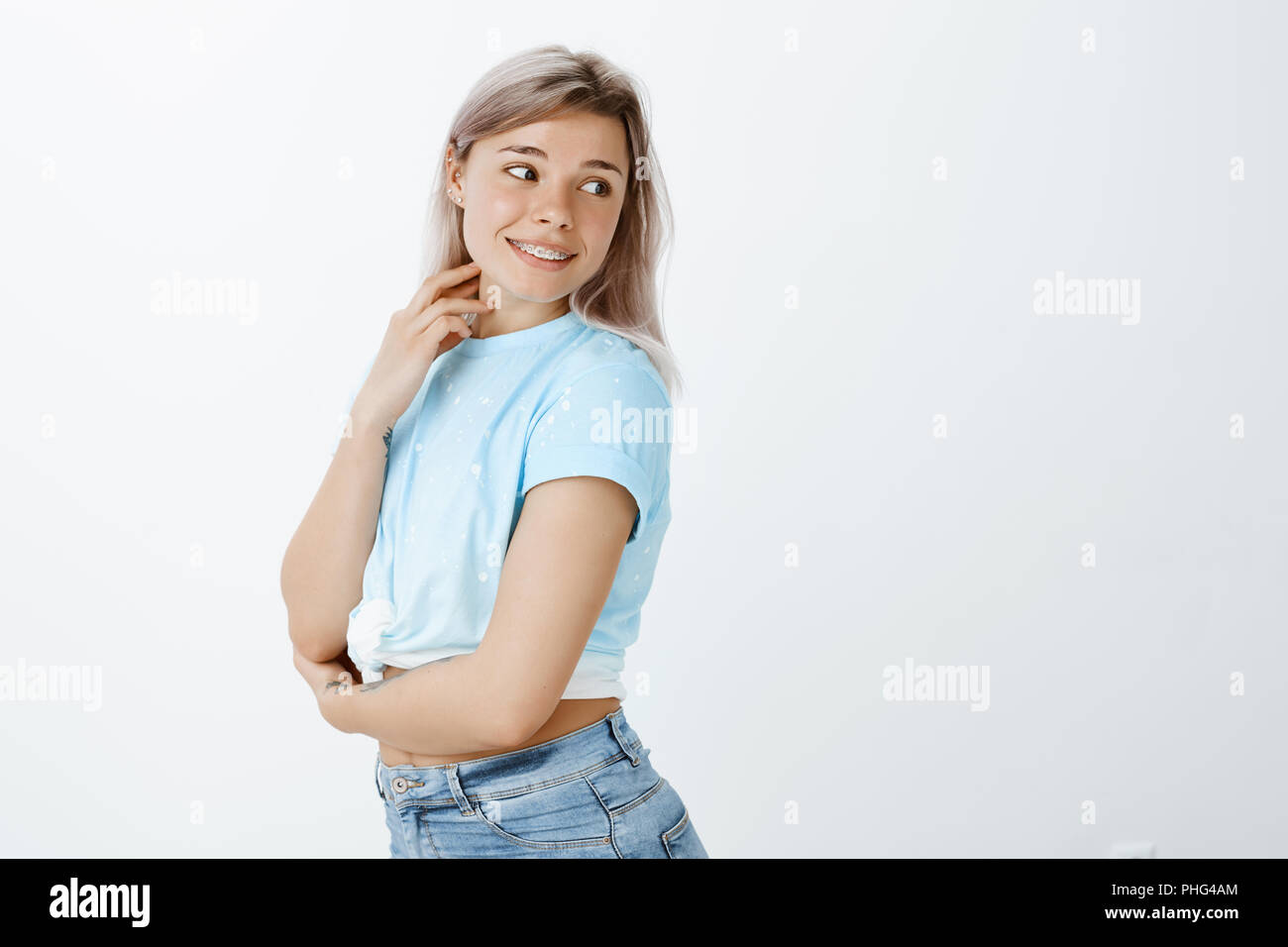 Charming day to fall in love. Portrait of positive good-looking woman ...