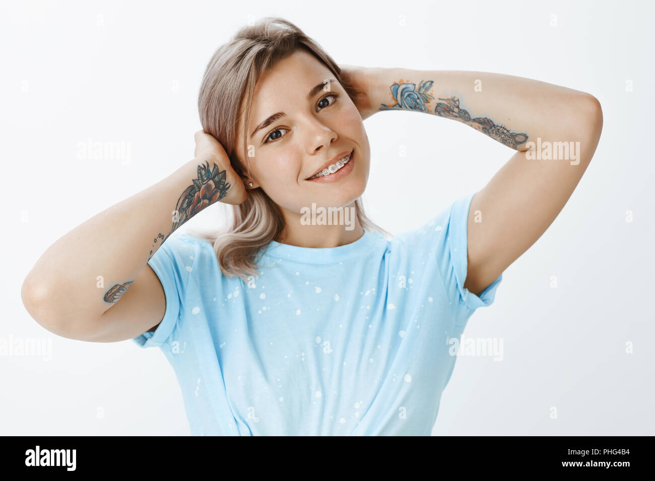 What real beauty looks like. Portrait of charming tender blonde female ...