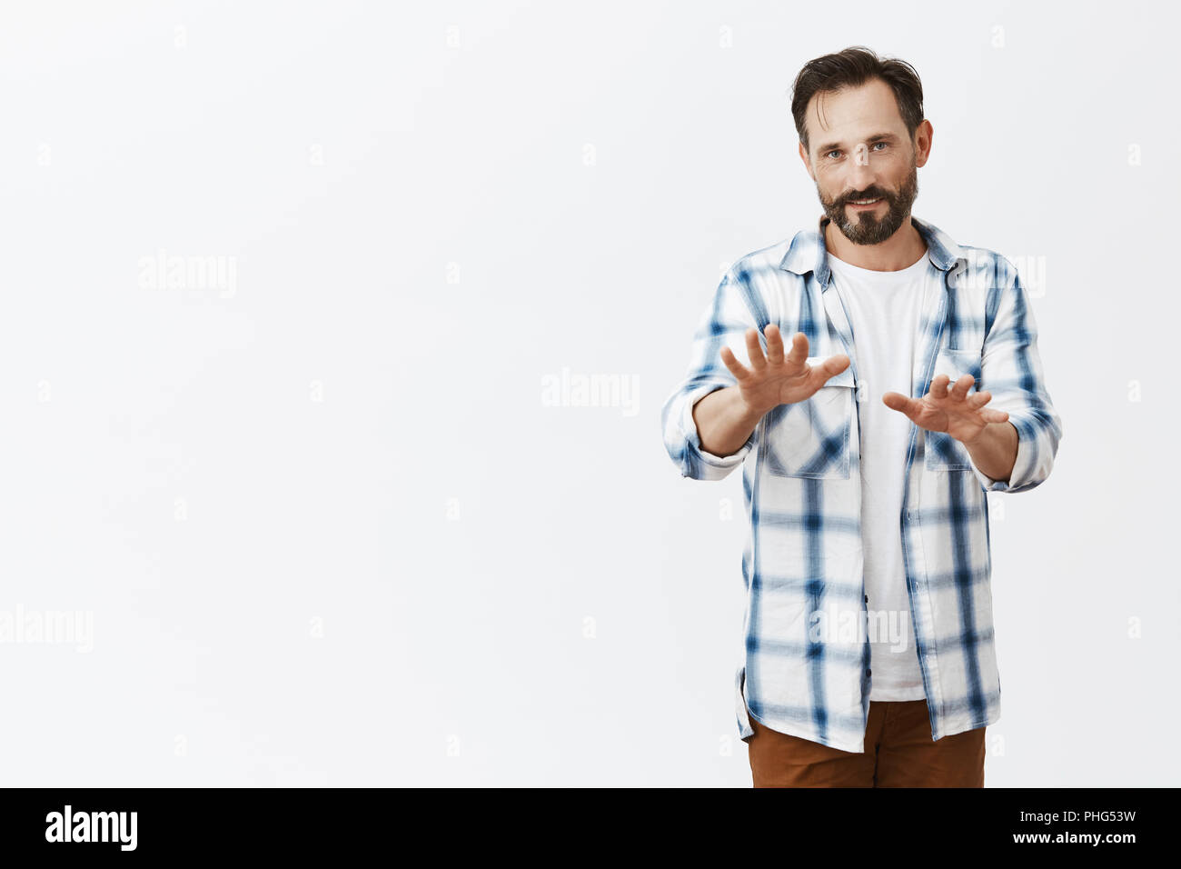 Wow slow down. Portrait of intense worried and serious good-looking man ...