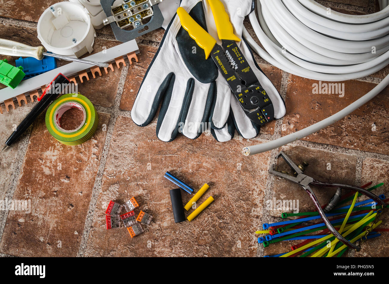 Tools for electrical installation, close-up Stock Photo - Alamy