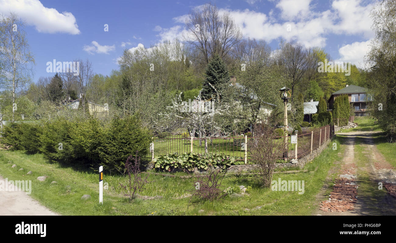 Spring village intersection of streets Stock Photo - Alamy