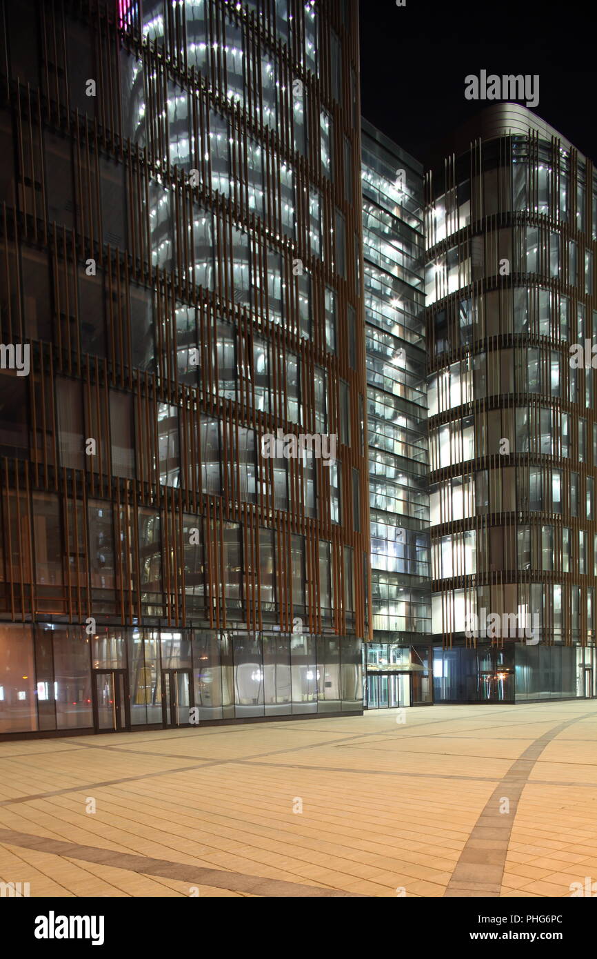 building with glass walls and steel structure at night, Saint ...