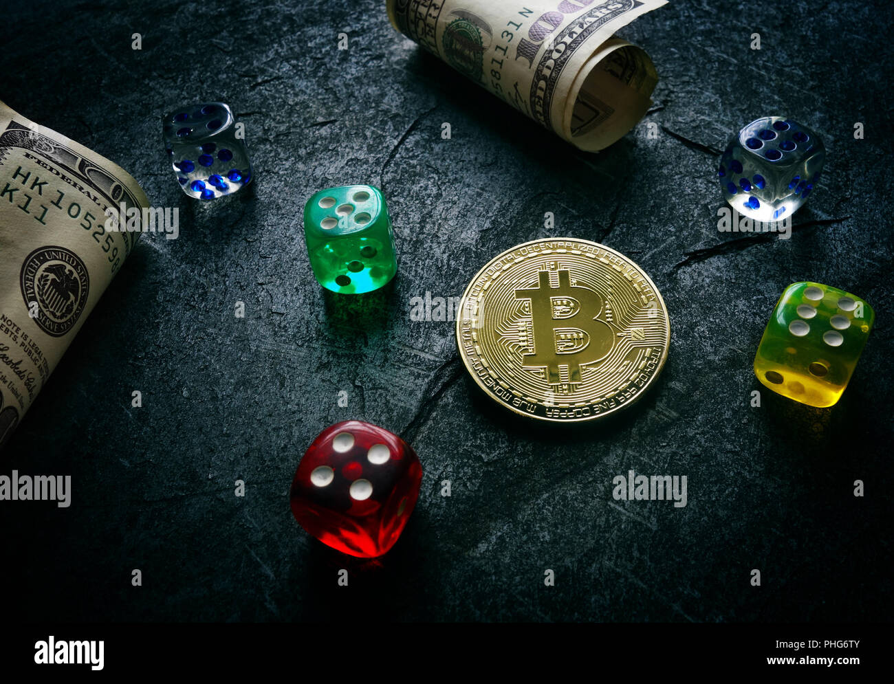 Bitcoin dice and money Stock Photo - Alamy