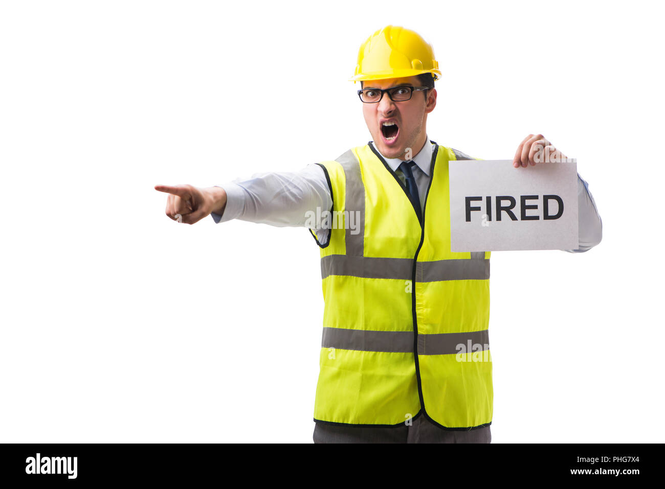 Construction supervisor in dismissal concept isolated on white b Stock ...