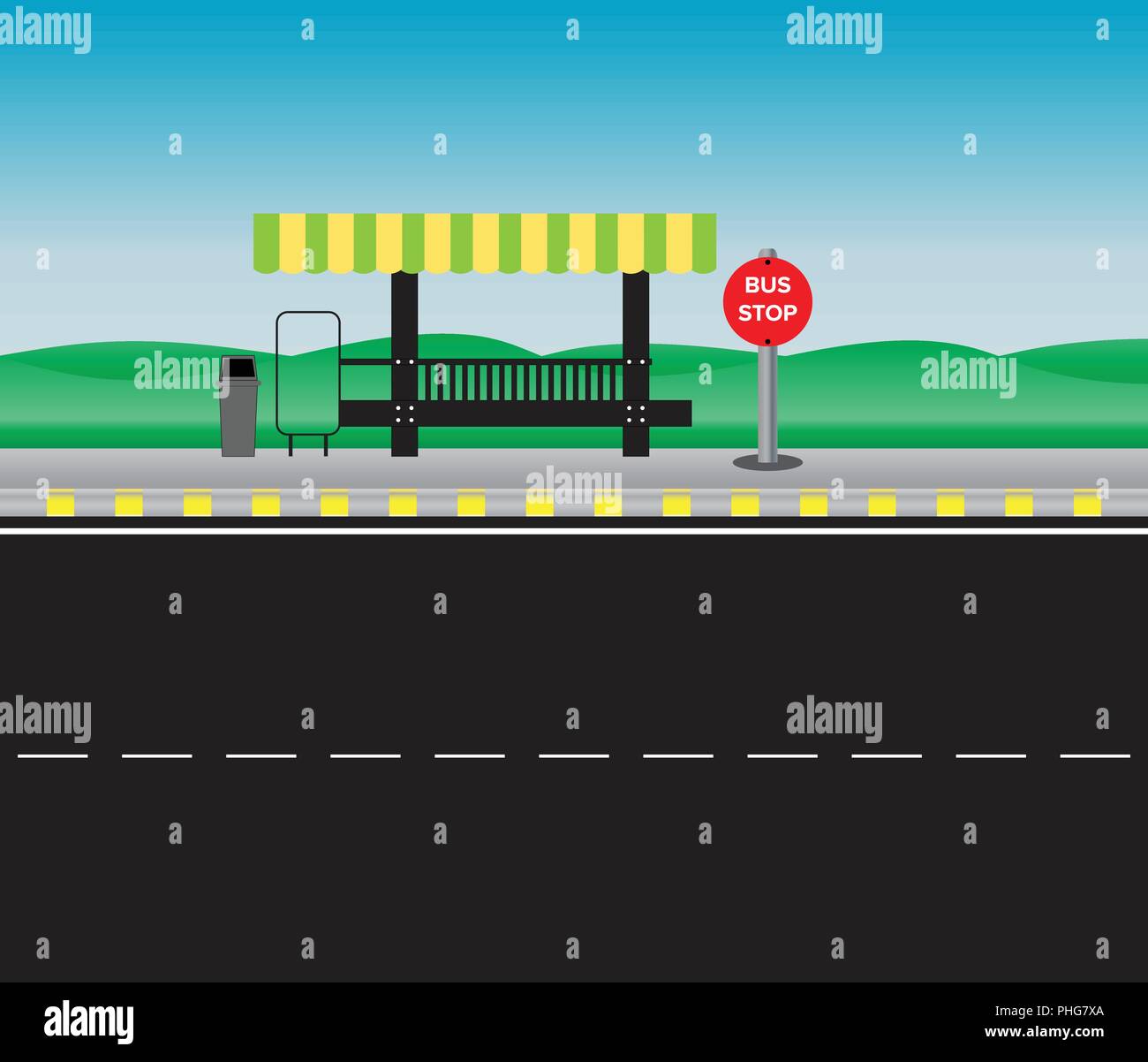 Bus Stop and Station with road and landscape background vector Stock ...