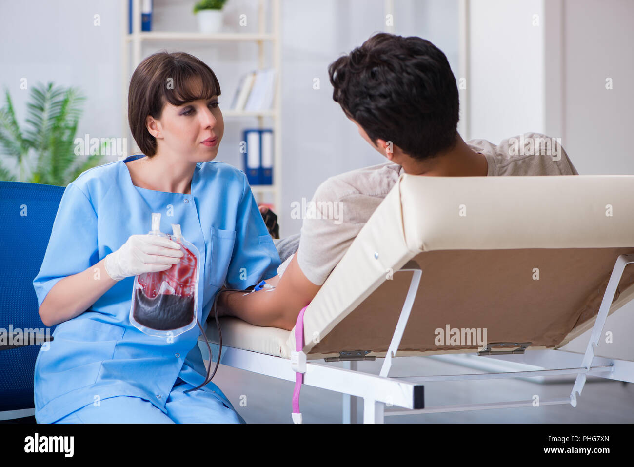 Patient getting blood transfusion in hospital clinic Stock Photo - Alamy