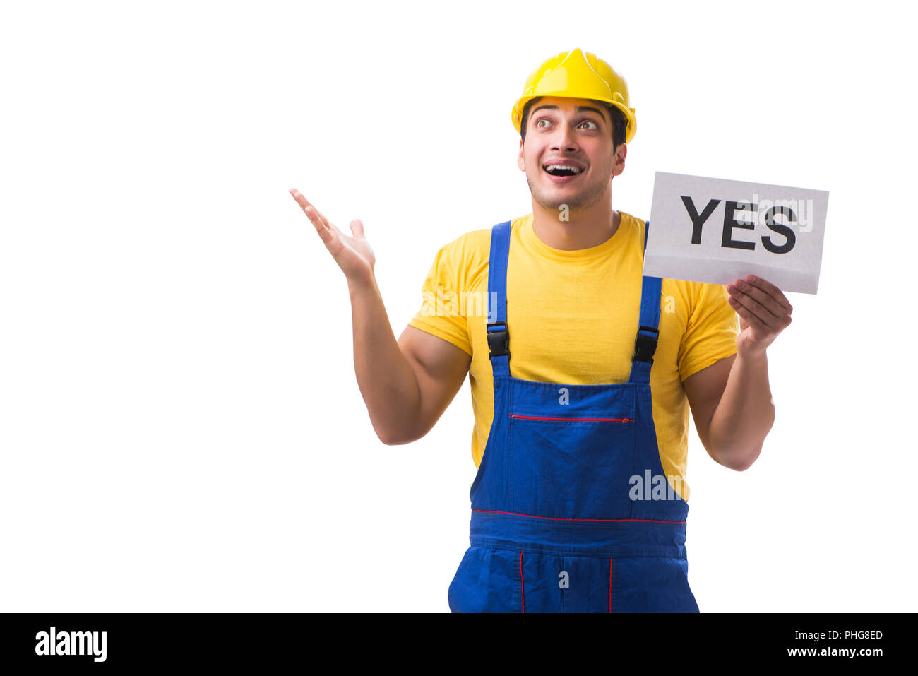 Worker responding positively yes isolated on white Stock Photo - Alamy