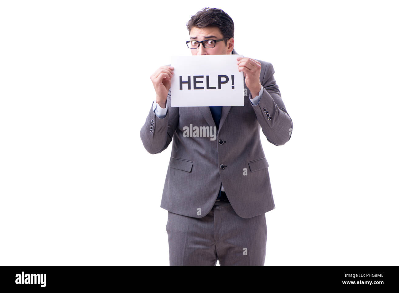 Businessman asking for help isolated on white background Stock Photo ...