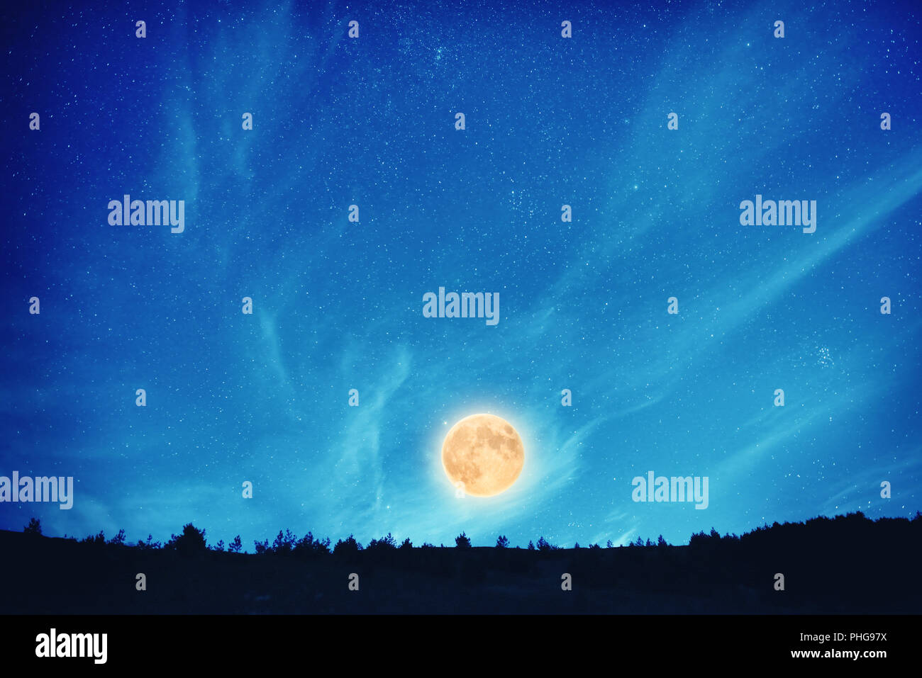 Full moon at night on the dark blue sky Stock Photo - Alamy
