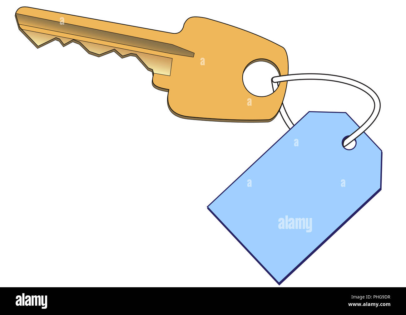 Gold key with a label Stock Photo - Alamy