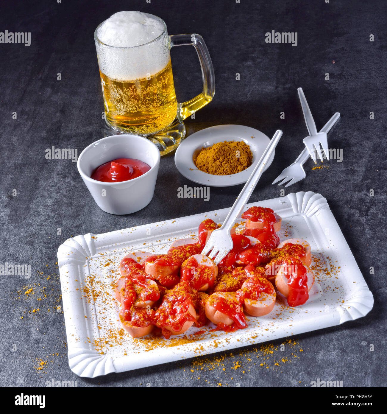 curry bockwurst with beer Stock Photo - Alamy