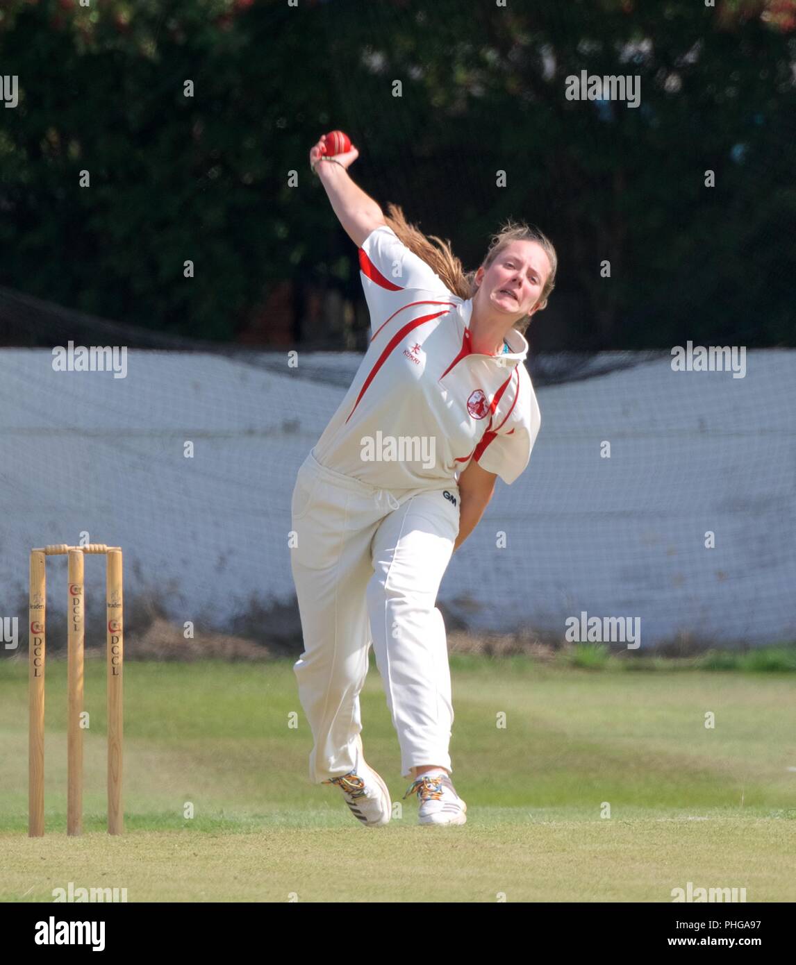 A female bowler in a second eleven match between Tintwistle and Mottram ...