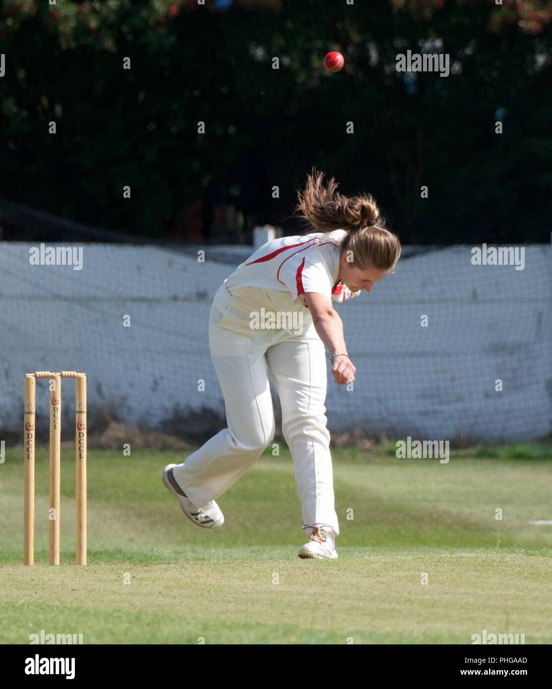 A female bowler in a second eleven match between Tintwistle and Mottram ...