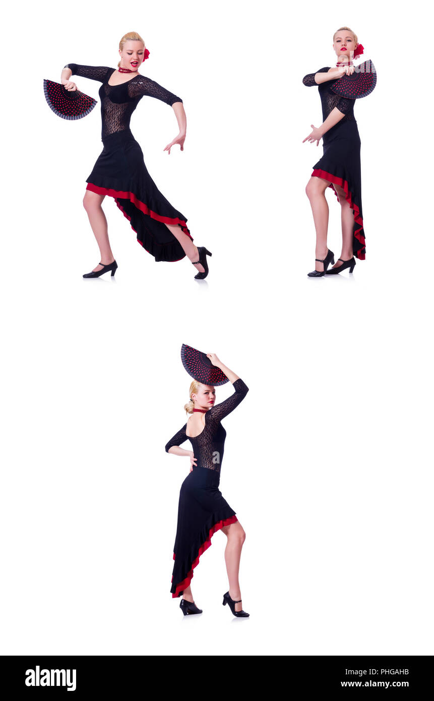Woman dancing spanish dance isolated on white Stock Photo - Alamy
