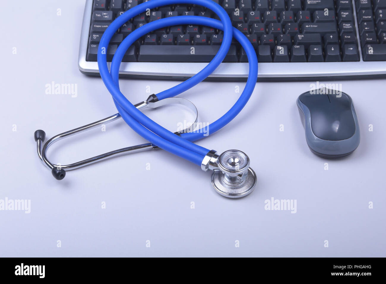 Stethoscope on modern laptop computer. rx prescription. Healthcare ...
