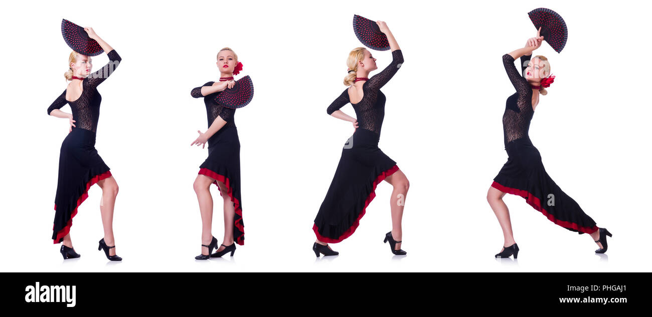 Woman dancing spanish dance isolated on white Stock Photo - Alamy