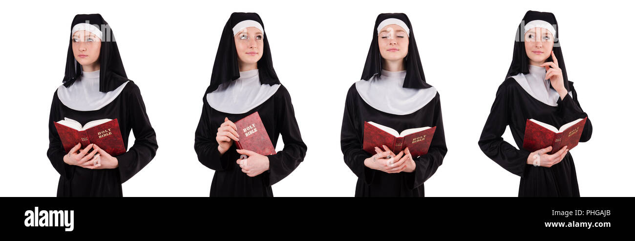 Young nun with bible isolated on white Stock Photo - Alamy