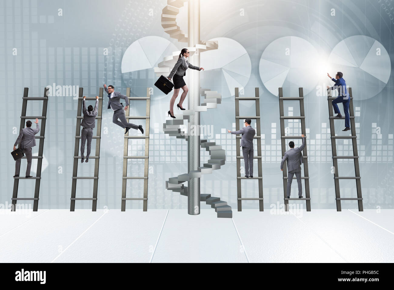 Career progression concept with ladders and staircase Stock Photo - Alamy