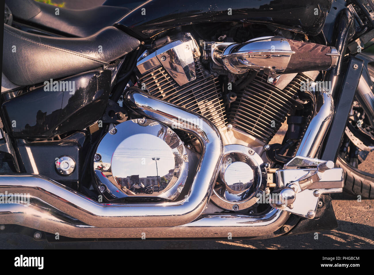 Engine of a powerful black motorcycle Stock Photo - Alamy