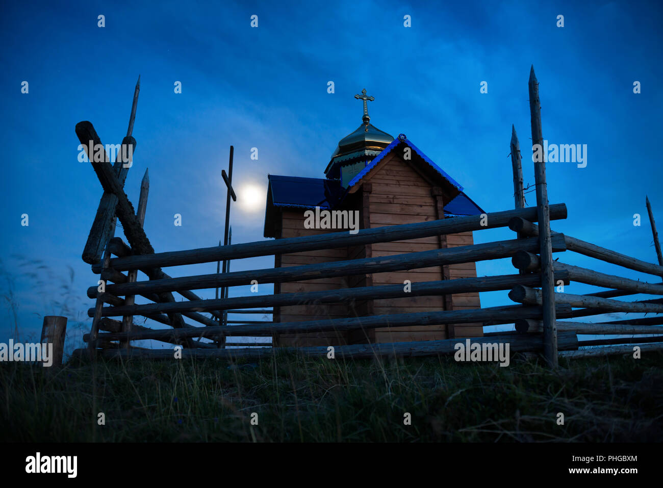 Mystery church over moon light Stock Photo - Alamy