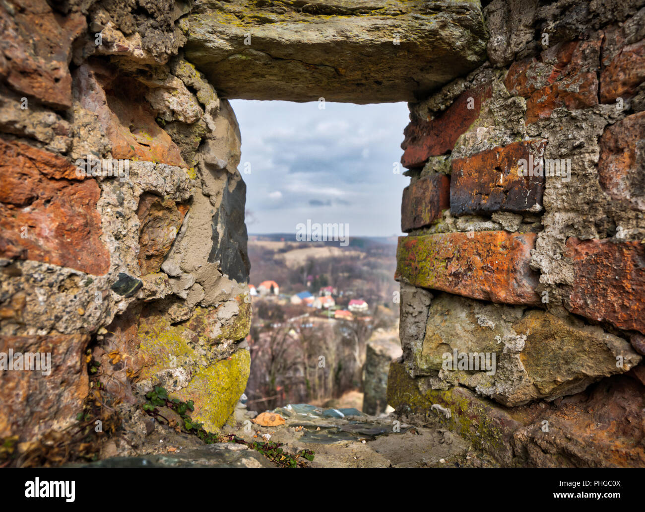 Window in the walls of the medieval Bolkow Castle Stock Photo - Alamy