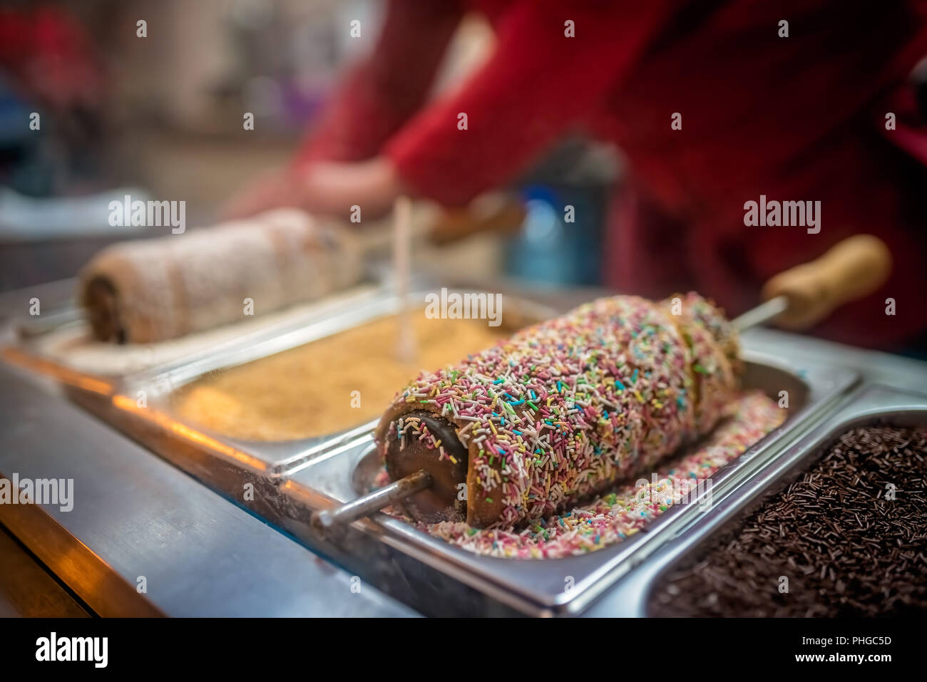 Preparing sweet round waffle called Hungarian kolacz Stock Photo - Alamy