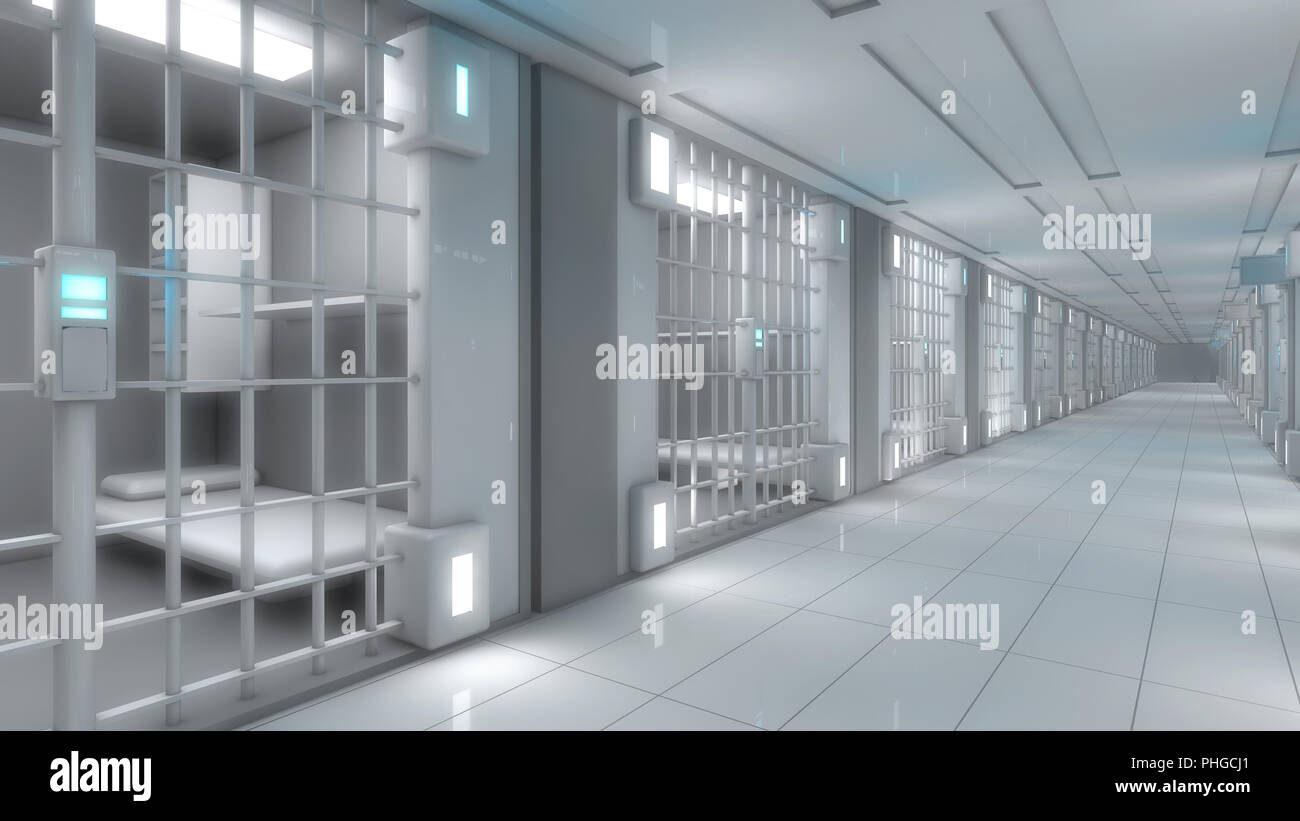 3d render. Futuristic jail corridor Stock Photo - Alamy