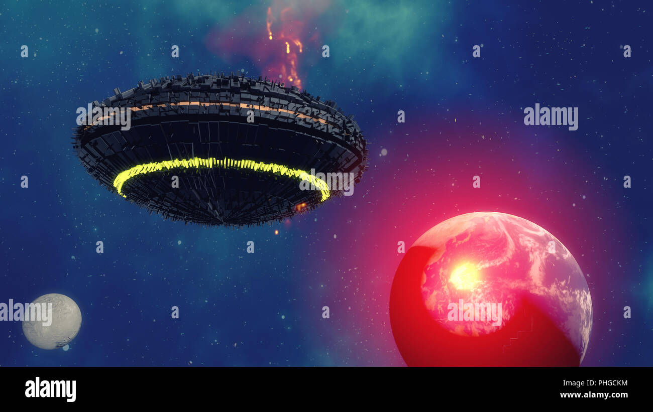 3D rendering. Futuristic alien Spaceship Stock Photo - Alamy
