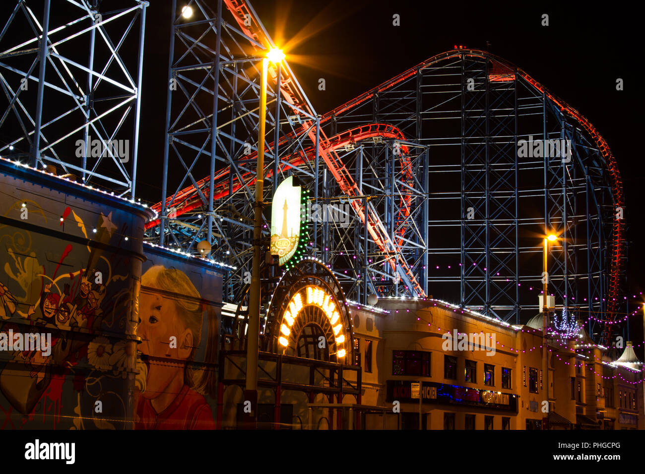 Blackpool, Lancashire, UK. The Big One Rollercoaster at night, during ...