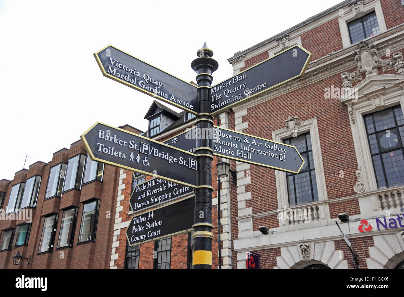 Tourist Signpost in Shrewsbury, Shropshire Stock Photo - Alamy