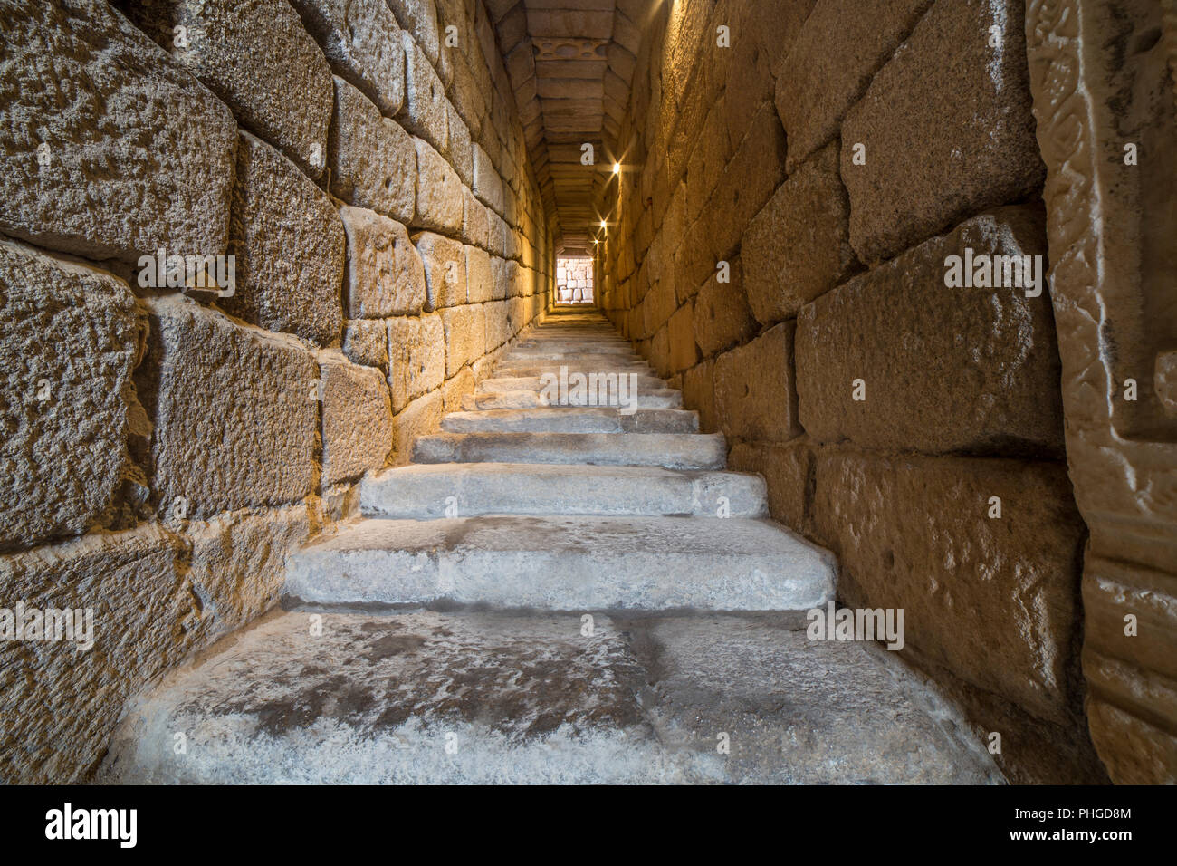 South corridor of roman water cistern at Alcazaba arab citadel. Merida ...