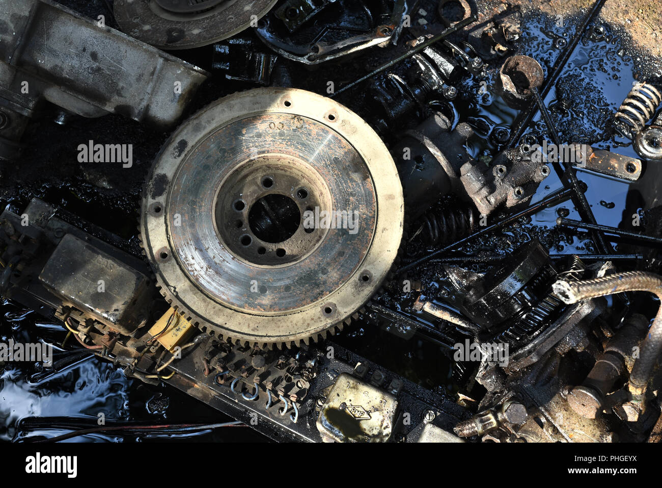 metal parts of car engine after dismantling the car,india Stock Photo ...