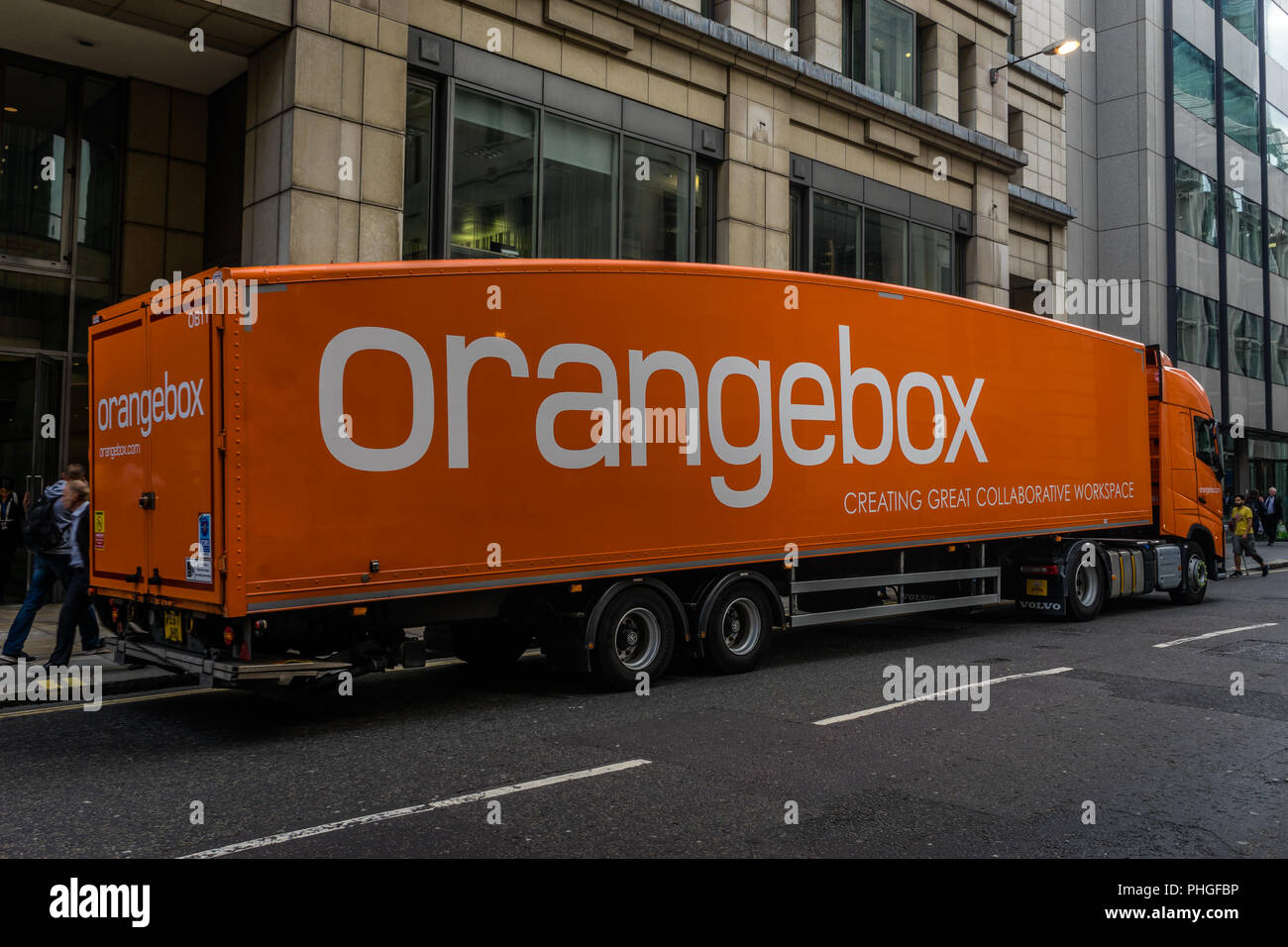 Articulated lorry delivering furniture from Orangebox in the City of ...